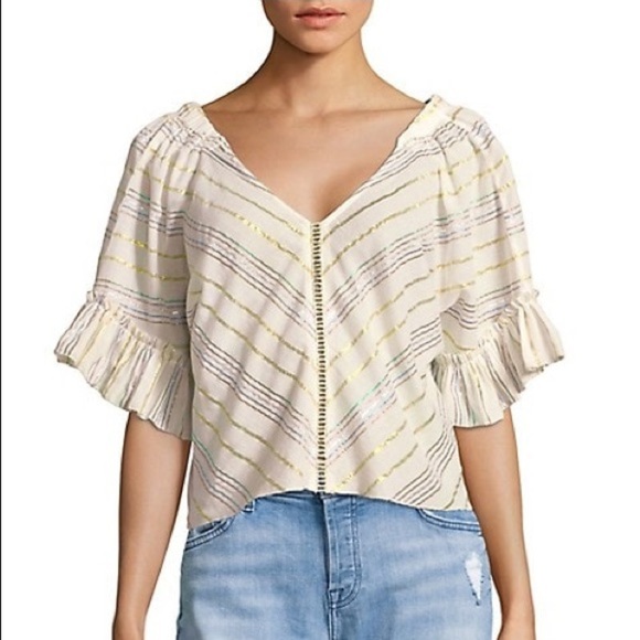 SAYLOR | Tops | Saylor Savanna Metallic Stripe Ruffle Top | Poshmark